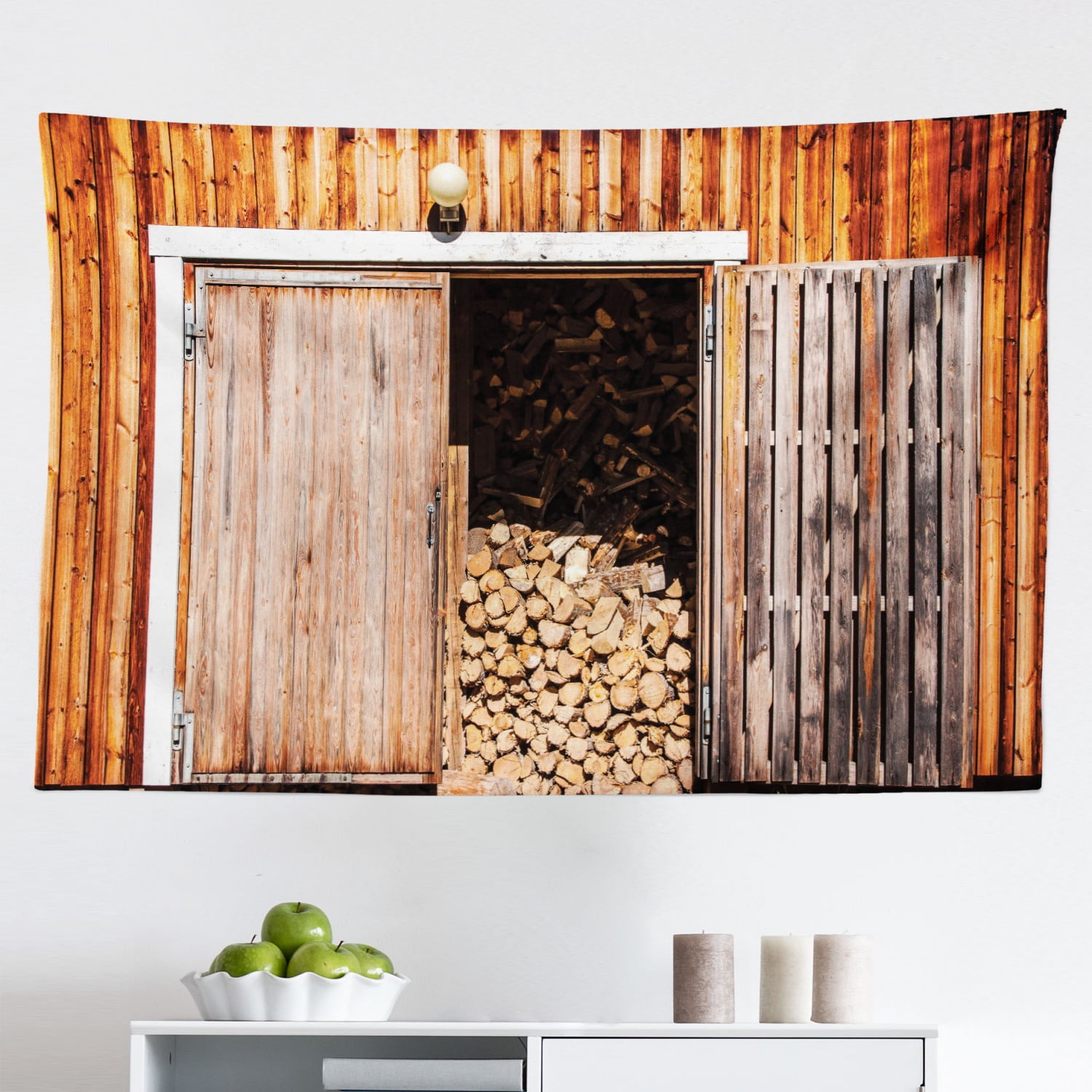 Rustic Tapestry, Monochrome Old Closed Store Front with Jalousie and ...