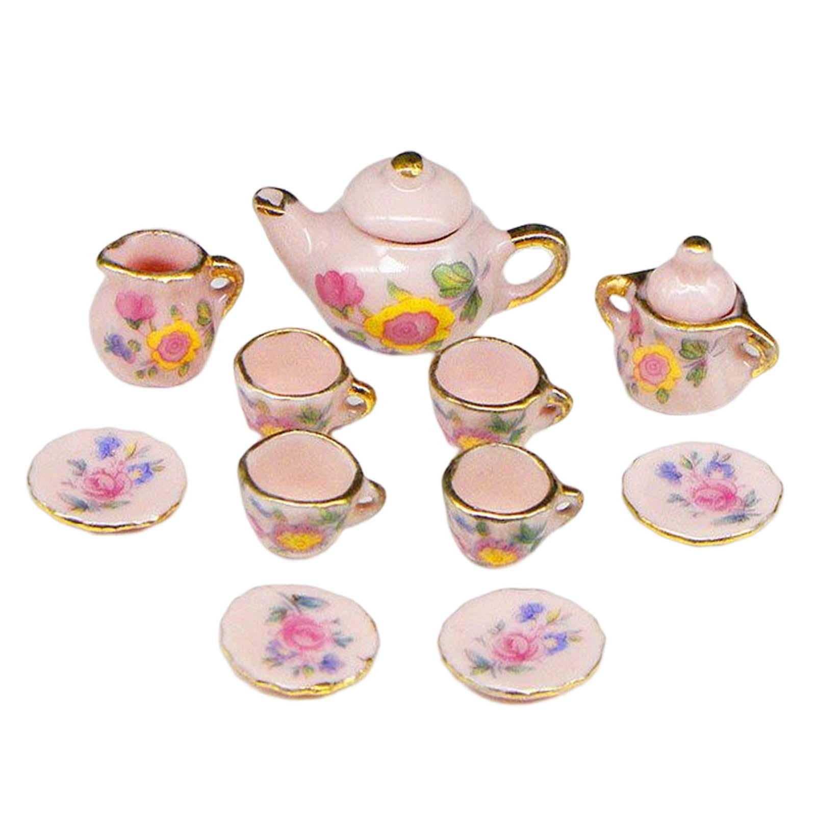 11 Pieces Mini Dollhouse Miniature Tea Cup Set Kitchen Toys ,Pretend ...
