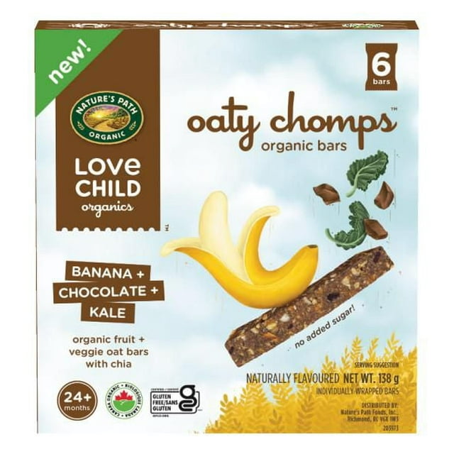 Barres collation banane + chou frisé au chocolat Oaty Chomps Love Child ...