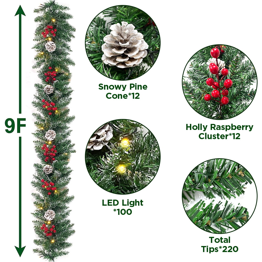 Buy 9ft Pre-Lit Christmas Garland with 50 Waterproof LED Light and Pine ...