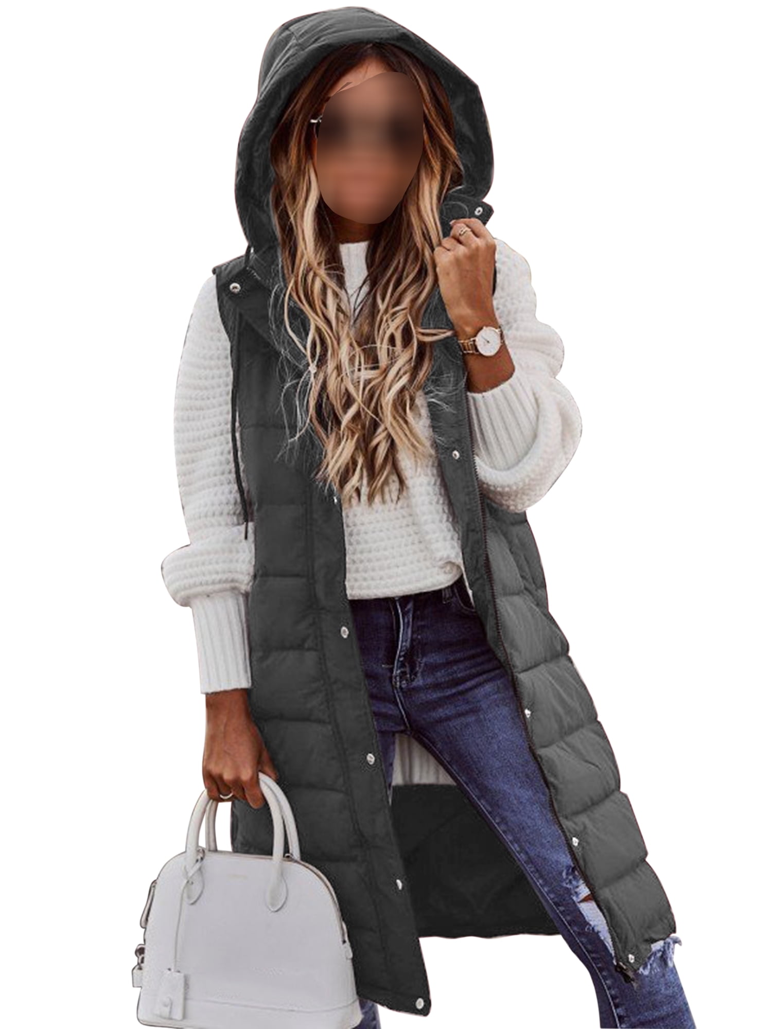 Frontwalk Women Padded Hooded Vest, Sleeveless Long Jacket with Pockets ...