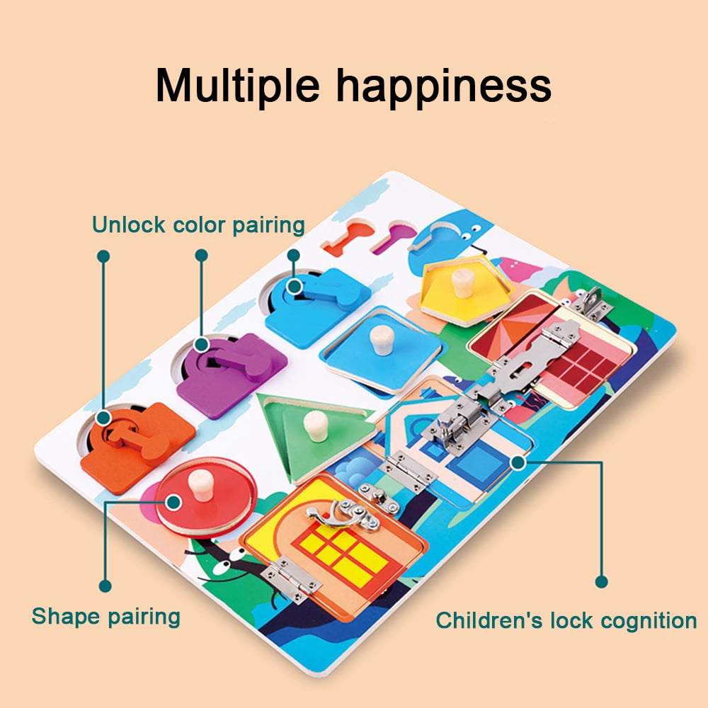 Buy Everso Wooden Play Board Shape Matching Lock Latch Board Toddlers ...