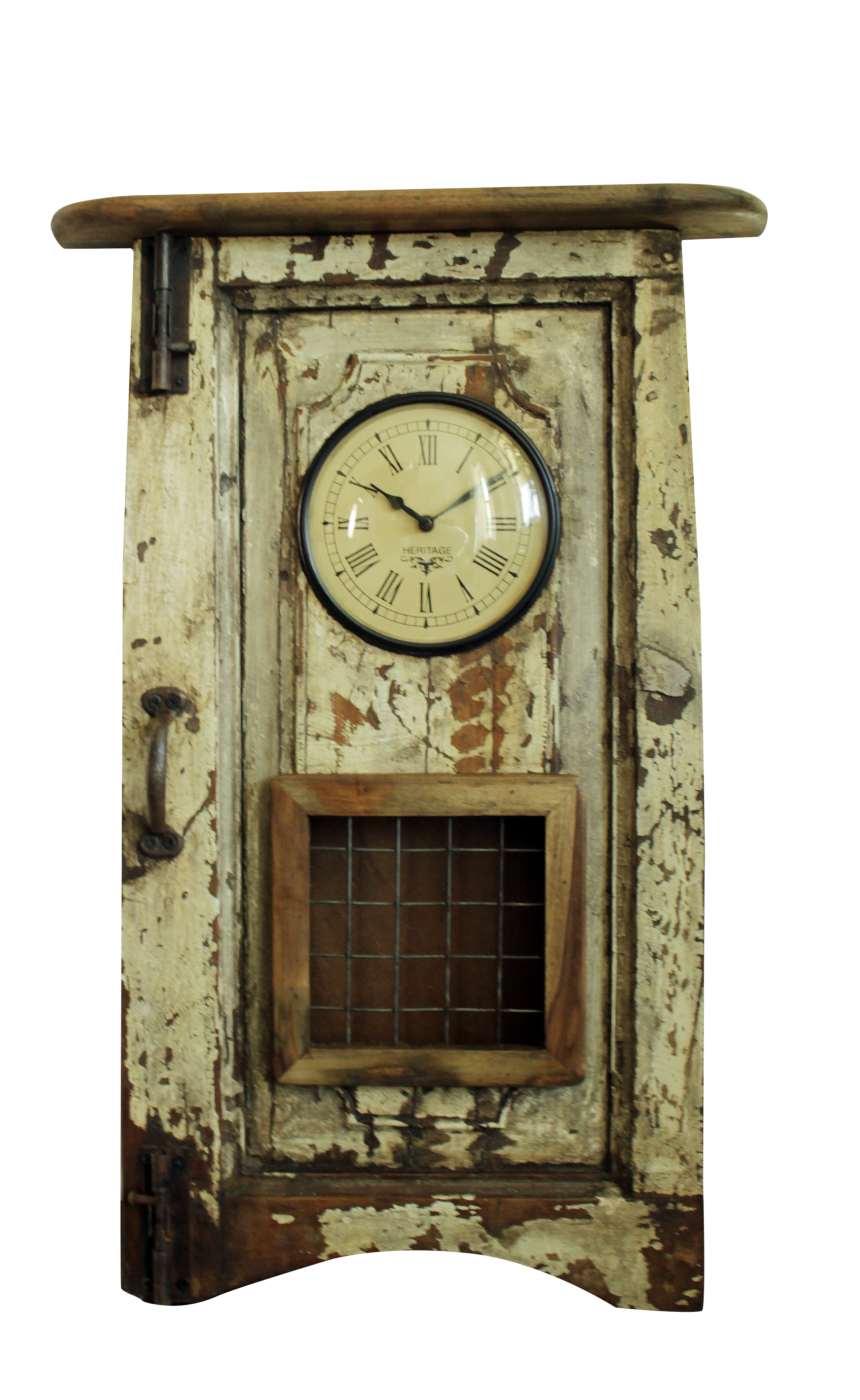 Wooden Wall Clock with Pendulum made from Recycled Wood, Bone White ...