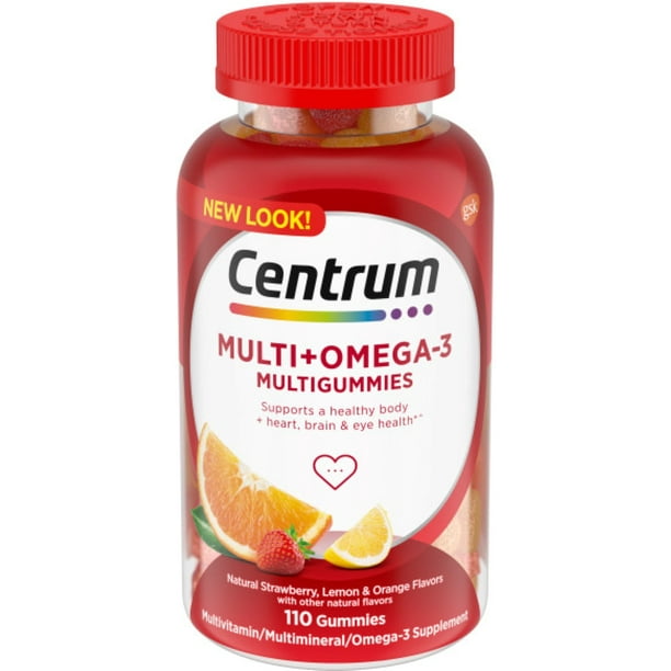2 Pack - Centrum MultiGummies Omega 3 Gummy Multivitamin for Adults ...