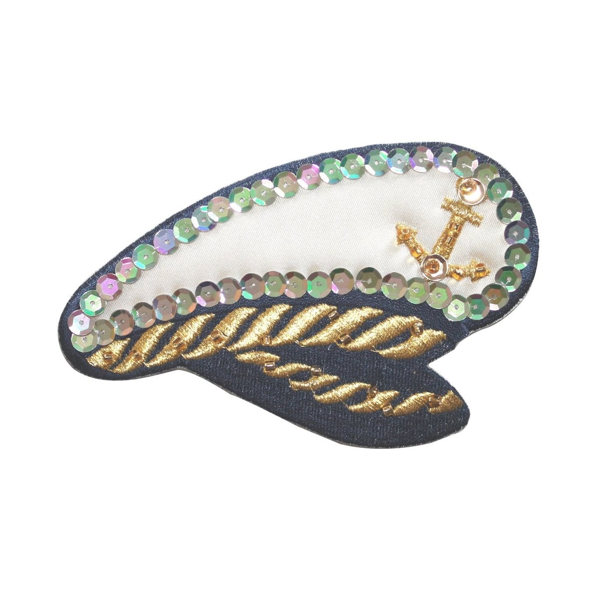 ID 5086 Sequin Captain Hat Large Patch Capt Cap Sea Embroidered Iron On ...