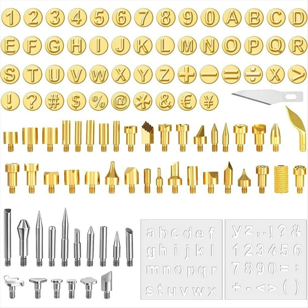 Juego de 105 Letras con Punta para Pirograbado, Incluye Plantilla de ...