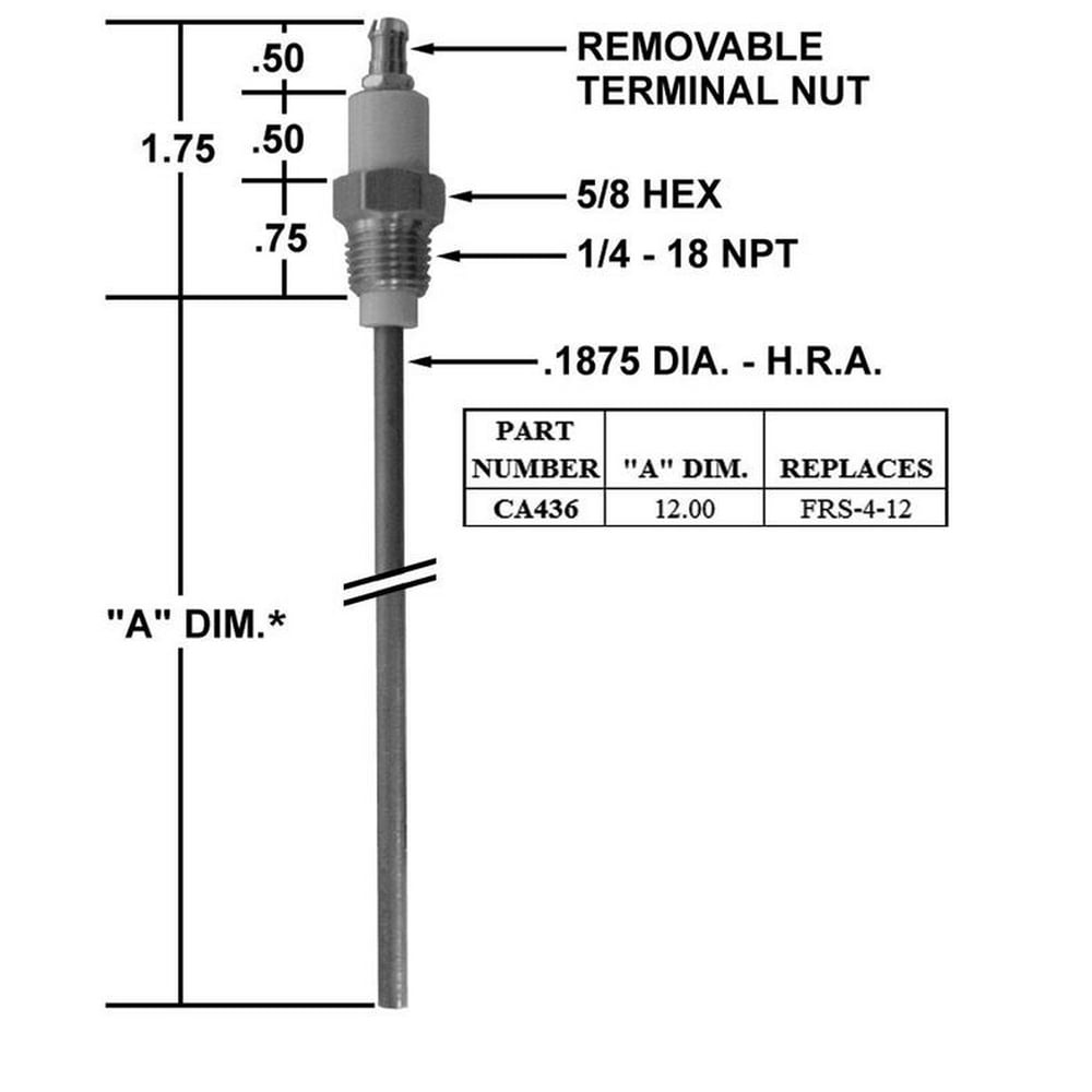 Crown CA436 Replacement Flame Rod For Auburn FRS-4-12 (Spark Plug ...