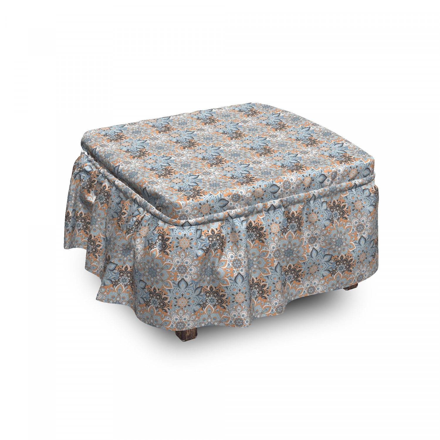 Mandala Ottoman Cover, Vintage Style Flourish, 2 Piece Slipcover Set ...