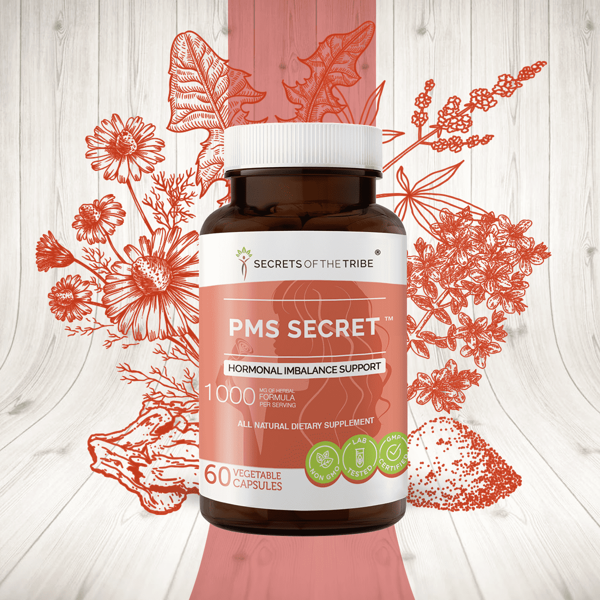 PMS Secret 60 Capsules, 500 mg, Black Cohosh, Cramp, Vitex, Valerian ...