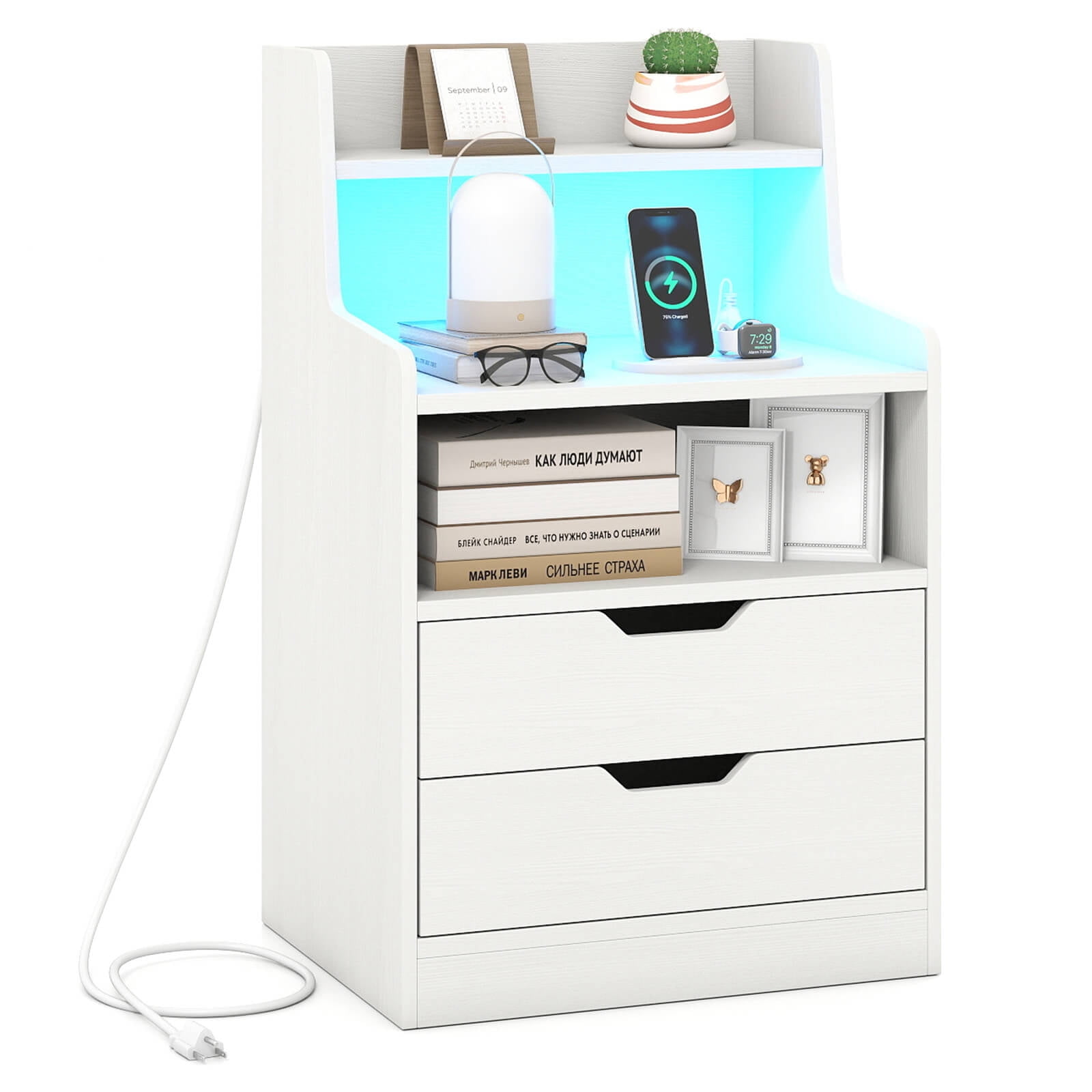 Click here for Costway 1 Pcs Nightstand With Led Light & Charging... prices