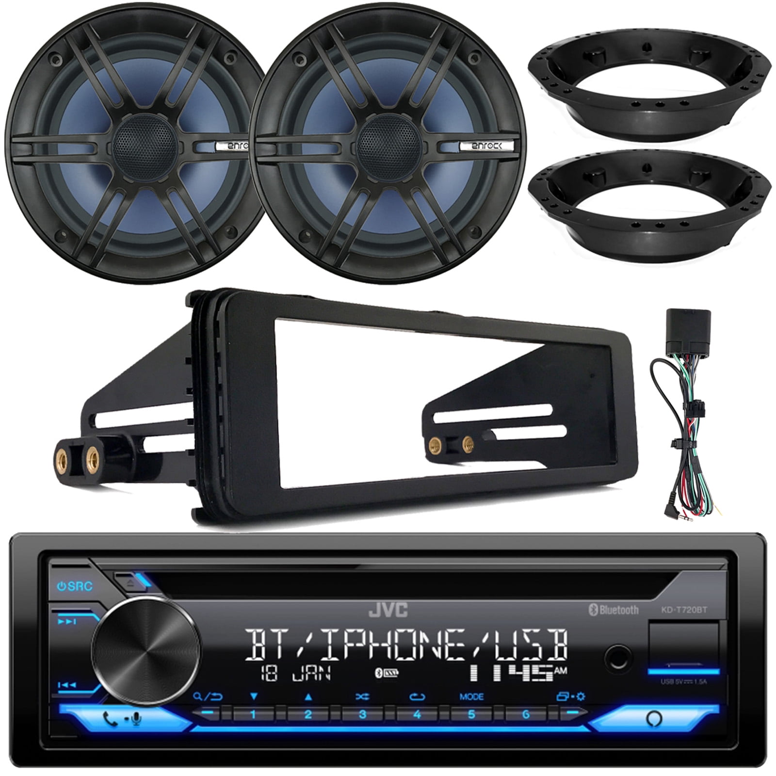 JVC KD-T720BT Single DIN AM/FM Radio Stereo USB AUX Bluetooth CD Player ...