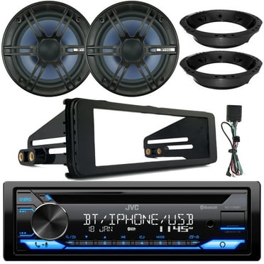 JVC KD-TD72BT Single DIN Bluetooth USB AUX AM/FM Radio CD Receiver, 2x 6.5" 300W Marine Speakers ...