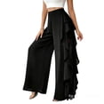 Aimik Women's High Waist Wide Leg Pants Ruffle Trim Side Slit with Lace ...