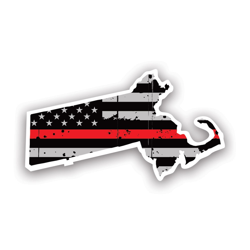 Distressed Thin Red Line Massachusetts State Shaped Subdued US Flag ...