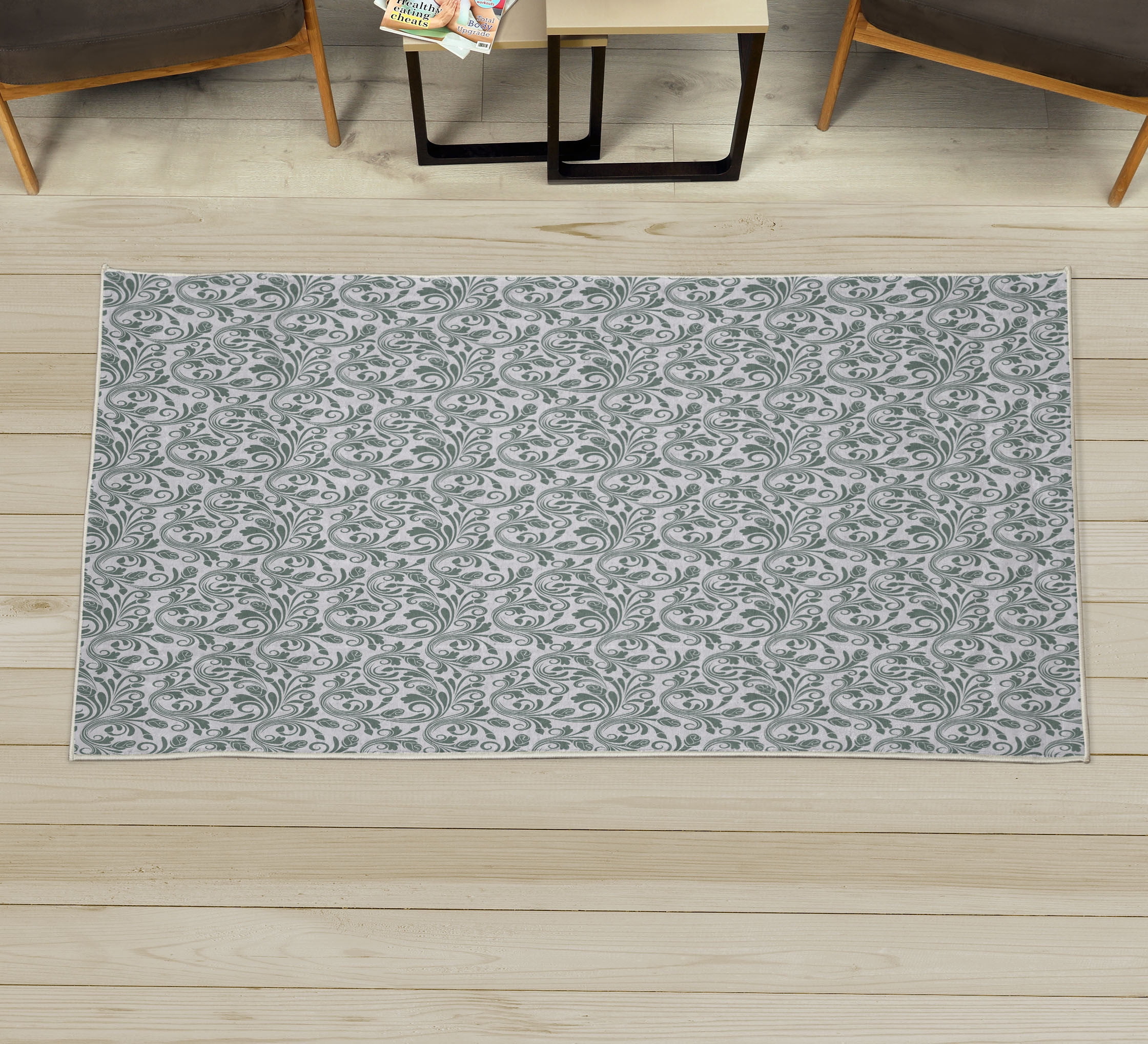 Floral Decorative Rug, Medieval Victorian Petals Baroque Blooms Swirls ...