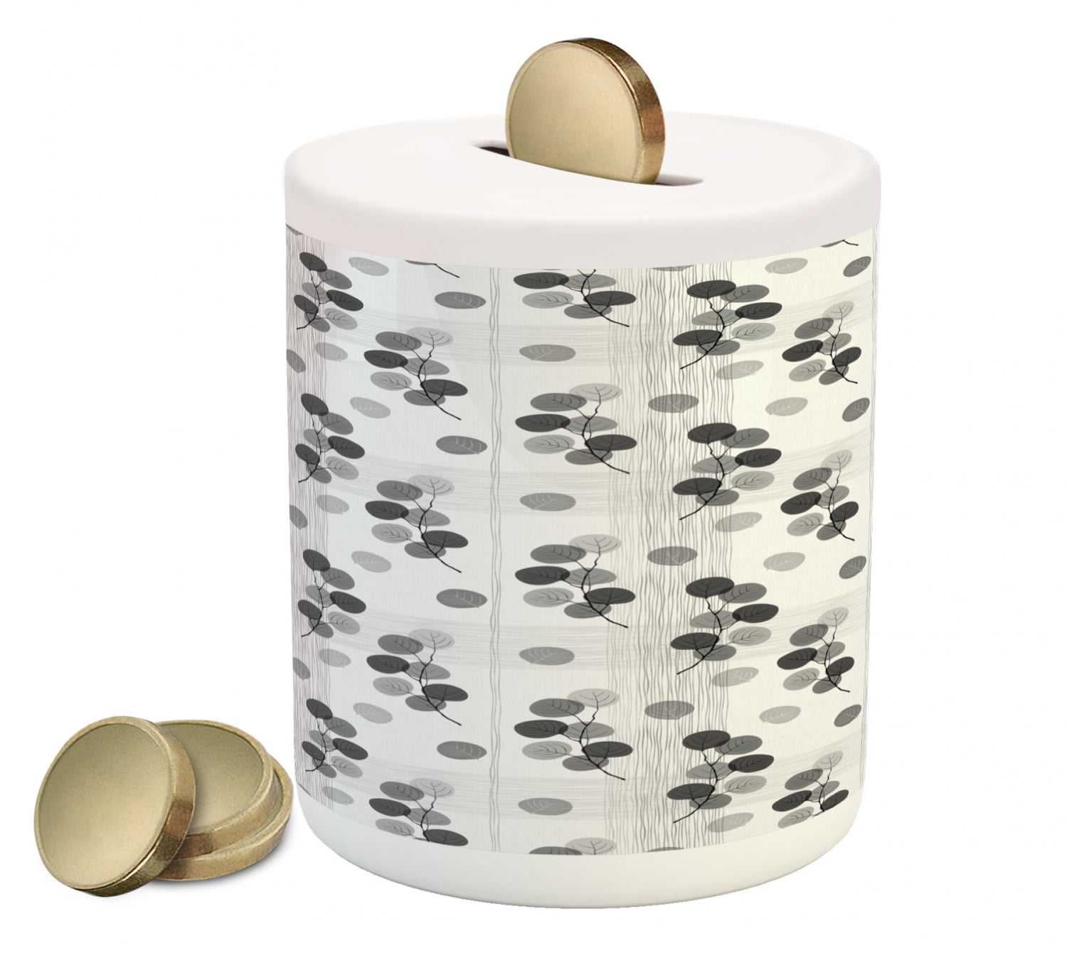Grey Piggy Bank, Artisan Circle Shaped Leaf Foliage Branches with ...