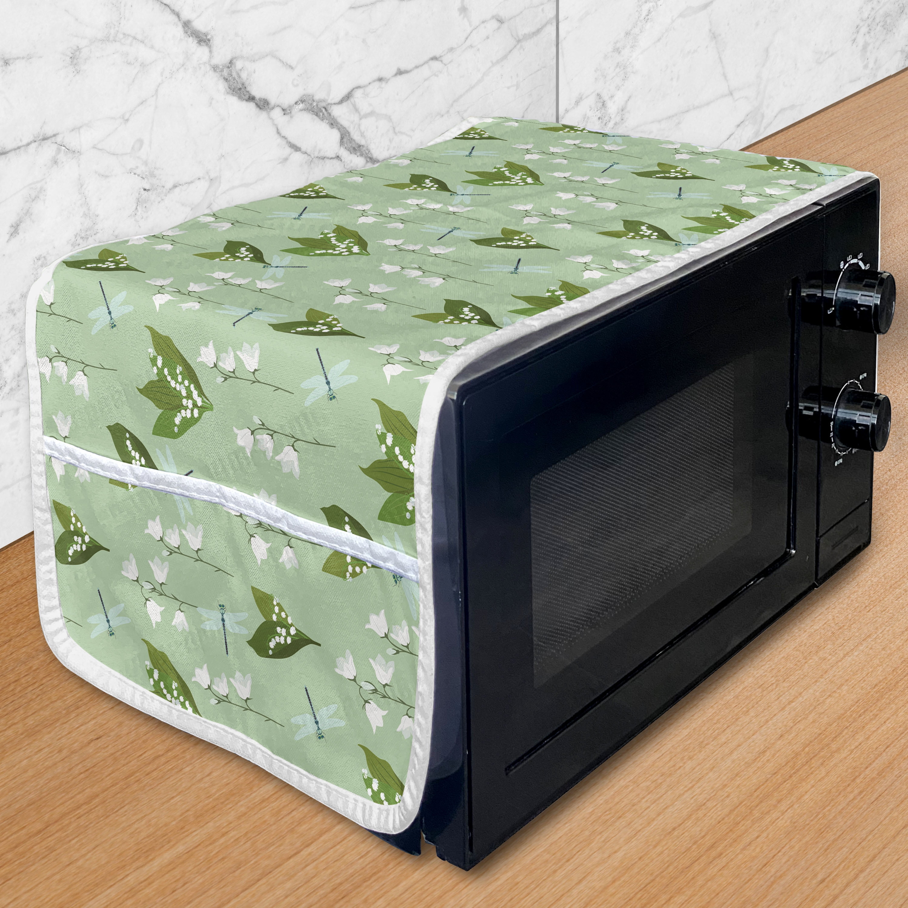 Floral Microwave Oven Cover, Design of Dragonflies and Campanula ...