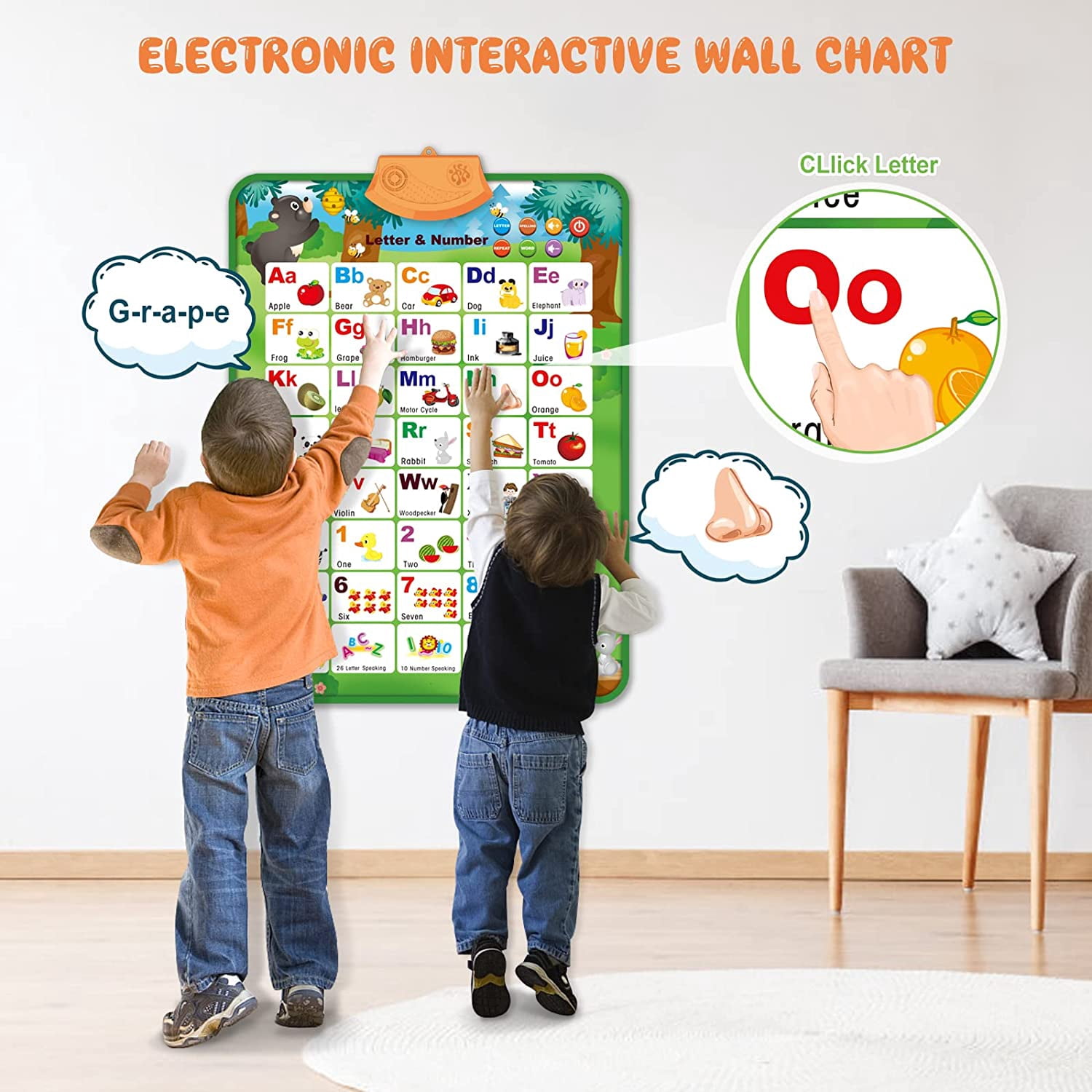 APODESS Electronic Interactive Alphabet Wall Chart: Talking ABC & 123s ...
