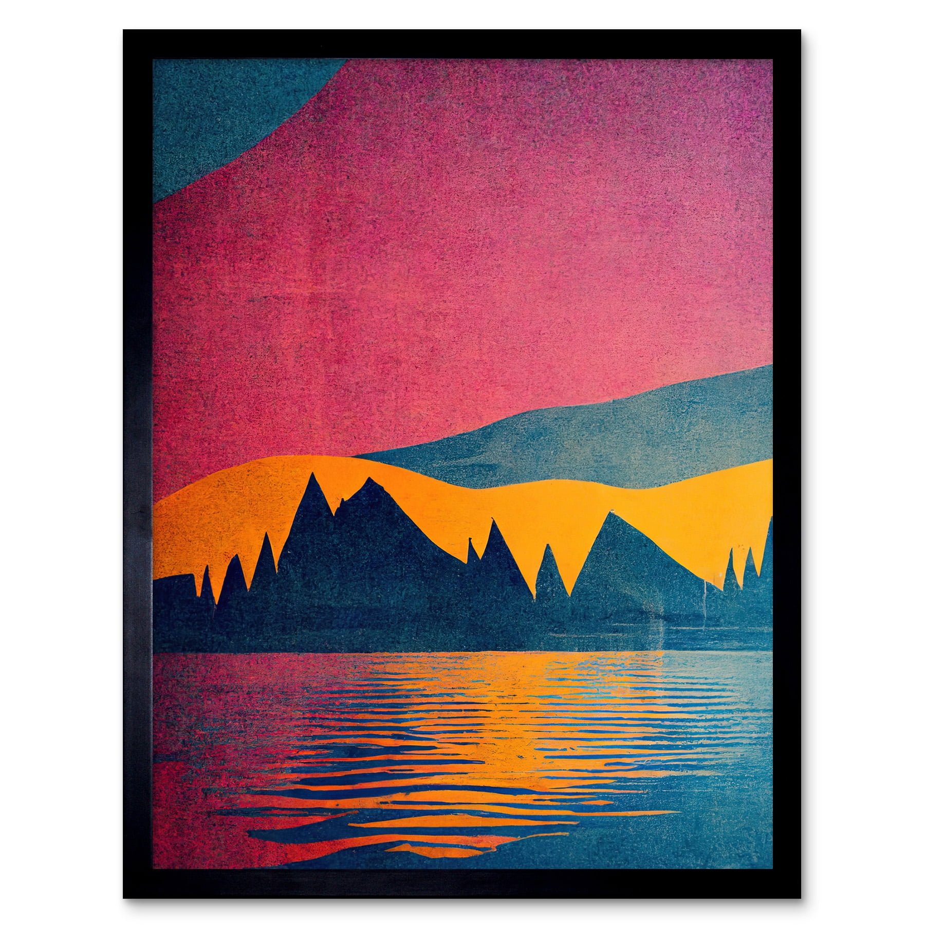 Sunset at Lakeside Modern Colourful Pop Art Design Art Print Framed ...