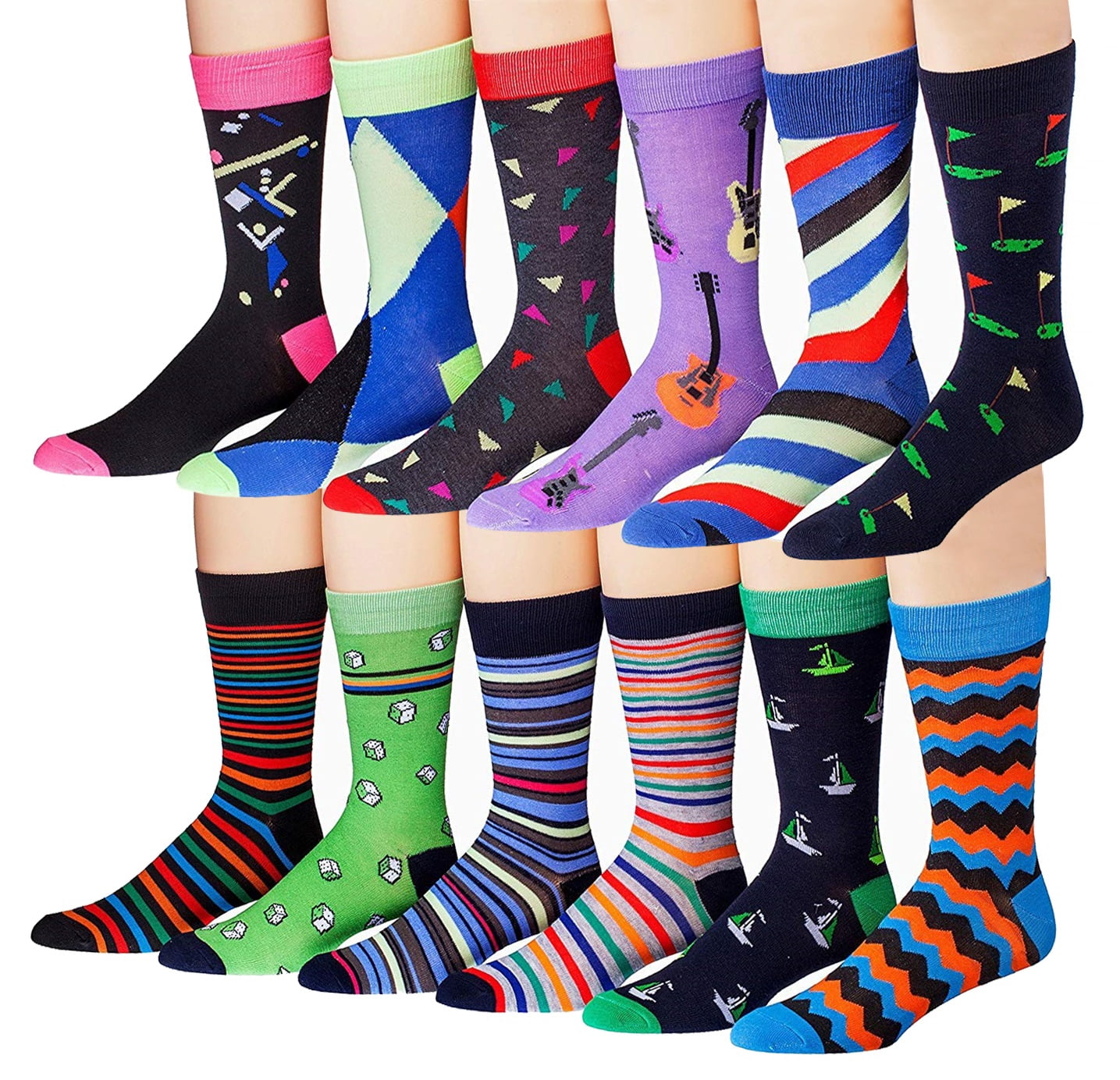 James Fiallo Mens 12-Pairs Funny Funky Crazy Novelty Colorful Patterned ...