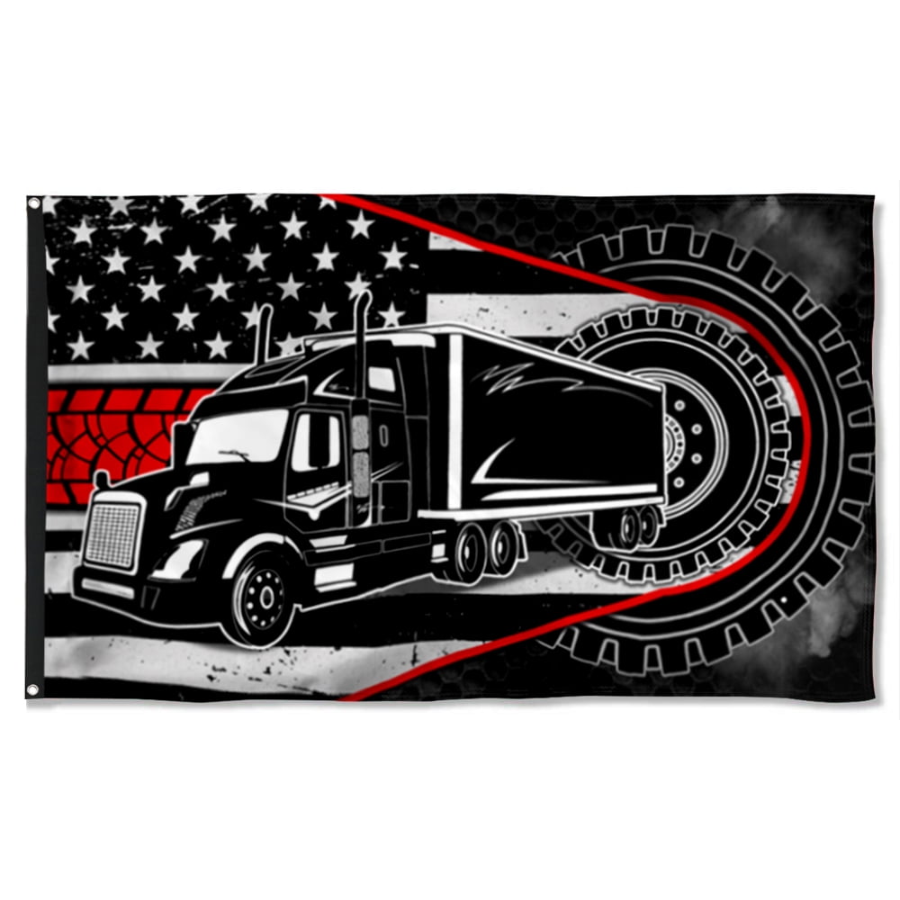 Cayyon Truck Driver Trucker American Flag 3x5Feet Banner with 2 Brass ...