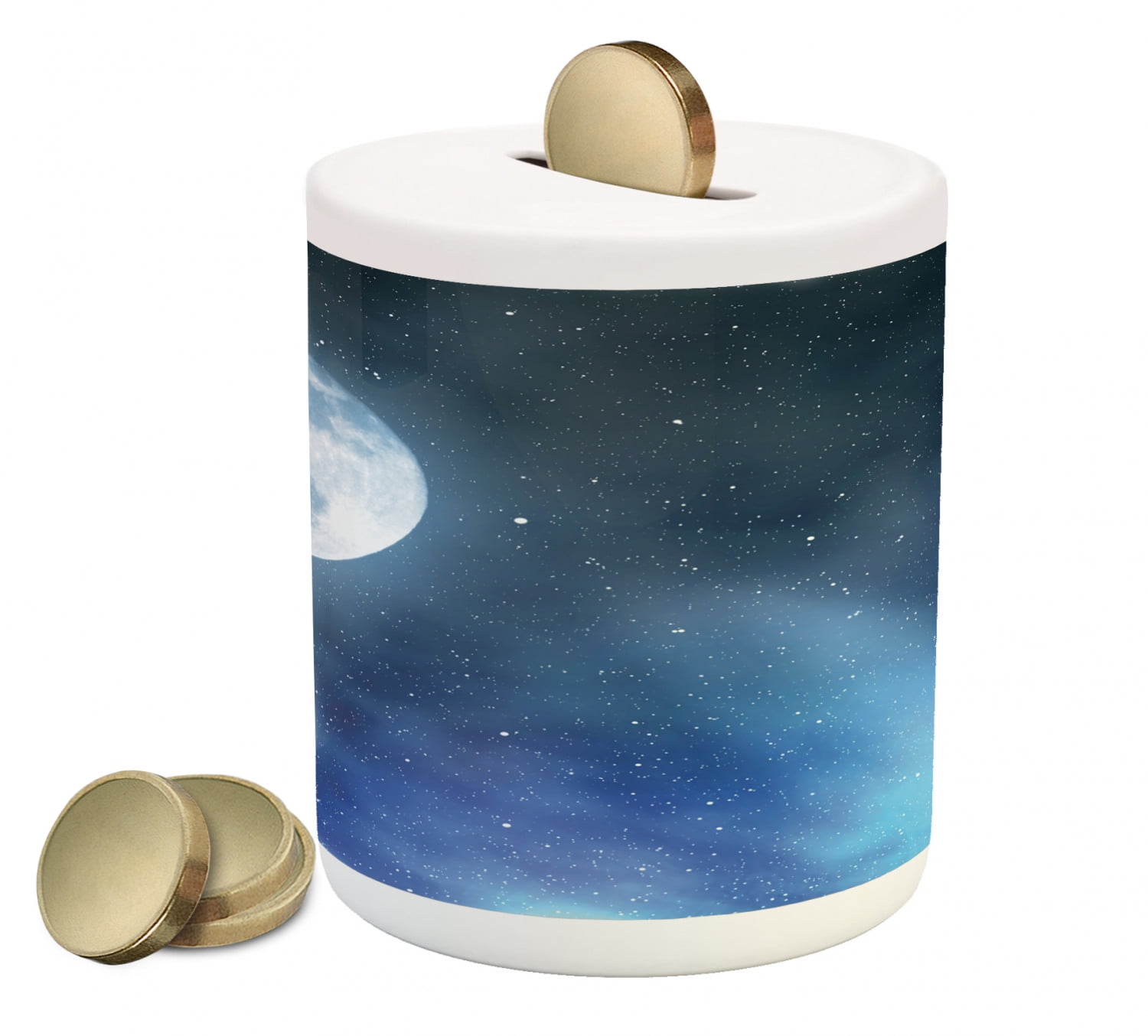 Moon Piggy Bank, Night Sky with Stars Full Moon Universe Space Heavenly ...