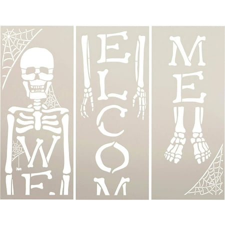 Skeleton Welcome Stencil with Spider Webs by StudioR12 | DIY Halloween ...