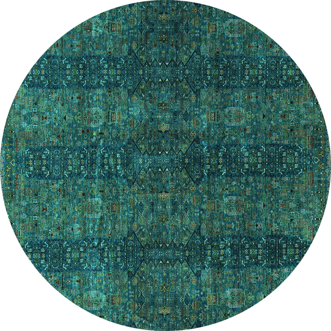 Ahgly Company Indoor Round Oriental Turquoise Blue Modern Area Rugs, 8 ...