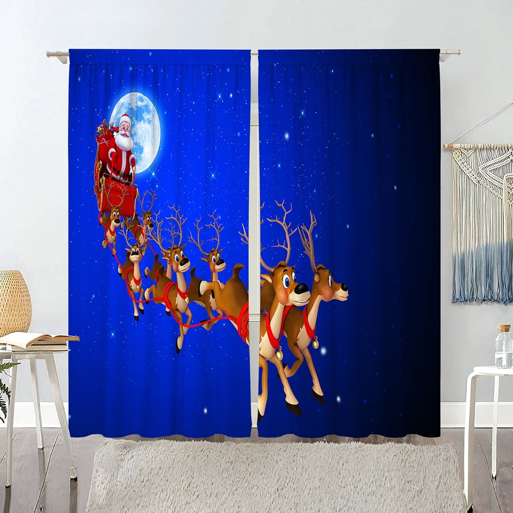 Goory 2PCS 2PC Christmas Print Drapes Light Filtering Linen Textured ...