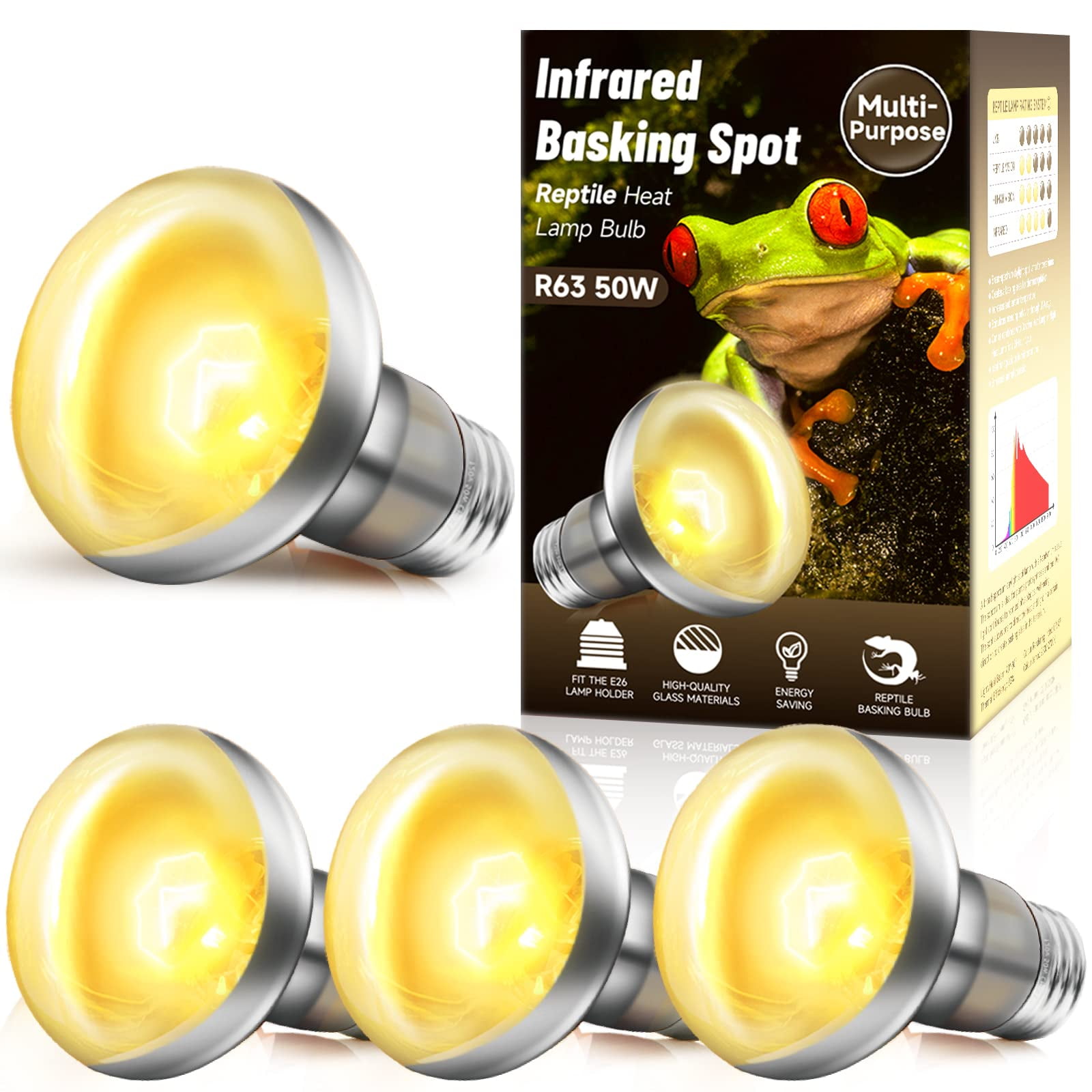 50w Reptile Heat Lamp Bulb Infrared Basking Light Lamp for Reptiles ...