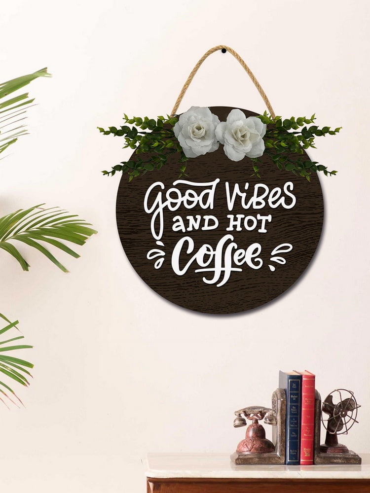 Eveokoki Good Vibes And Hot Coffee Sign Rustic Wood Coffee Sign ...