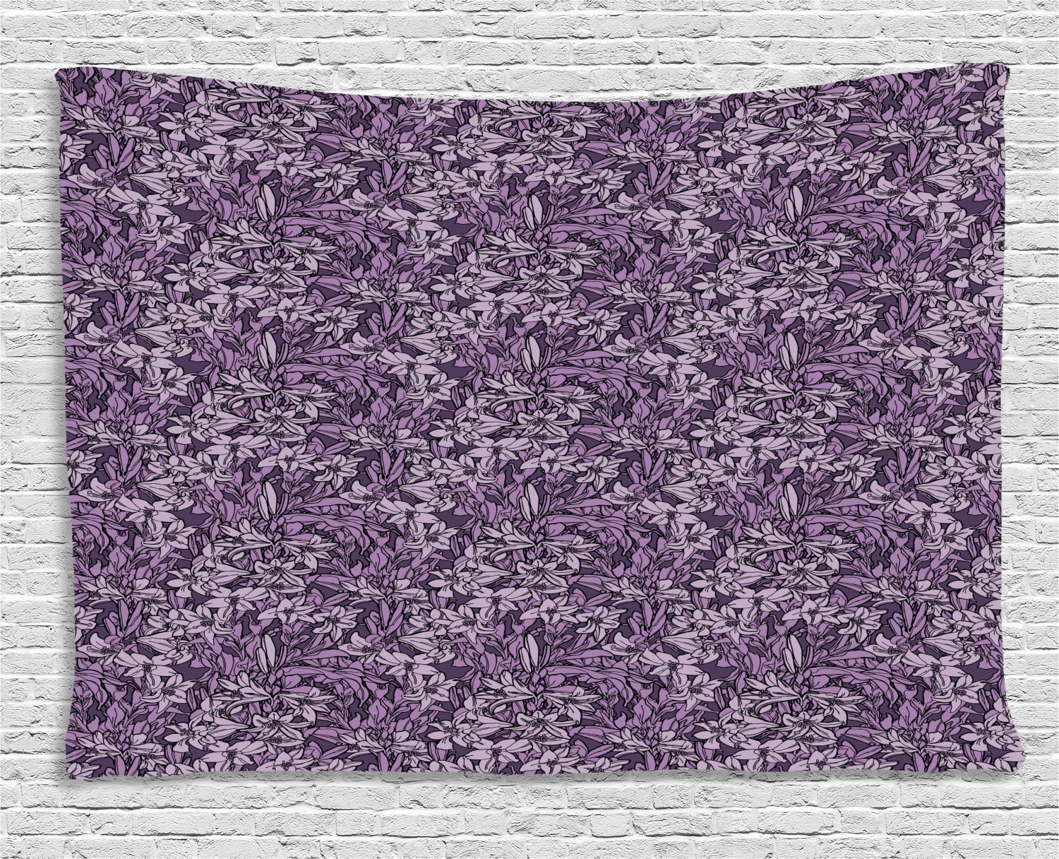 Garden Tapestry, Flourishing Lilies in Purple Shades Vintage Style ...