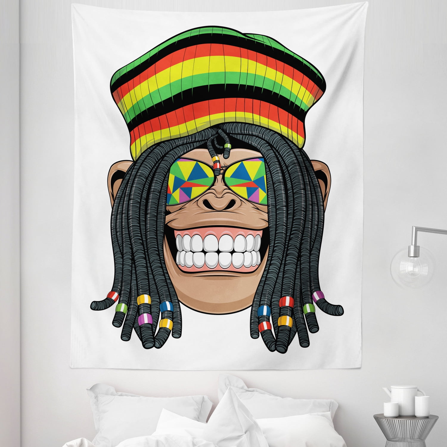 Monkey Tapestry, Portrait of Chimpanzee with Dreadlocks and Cap Hippie ...