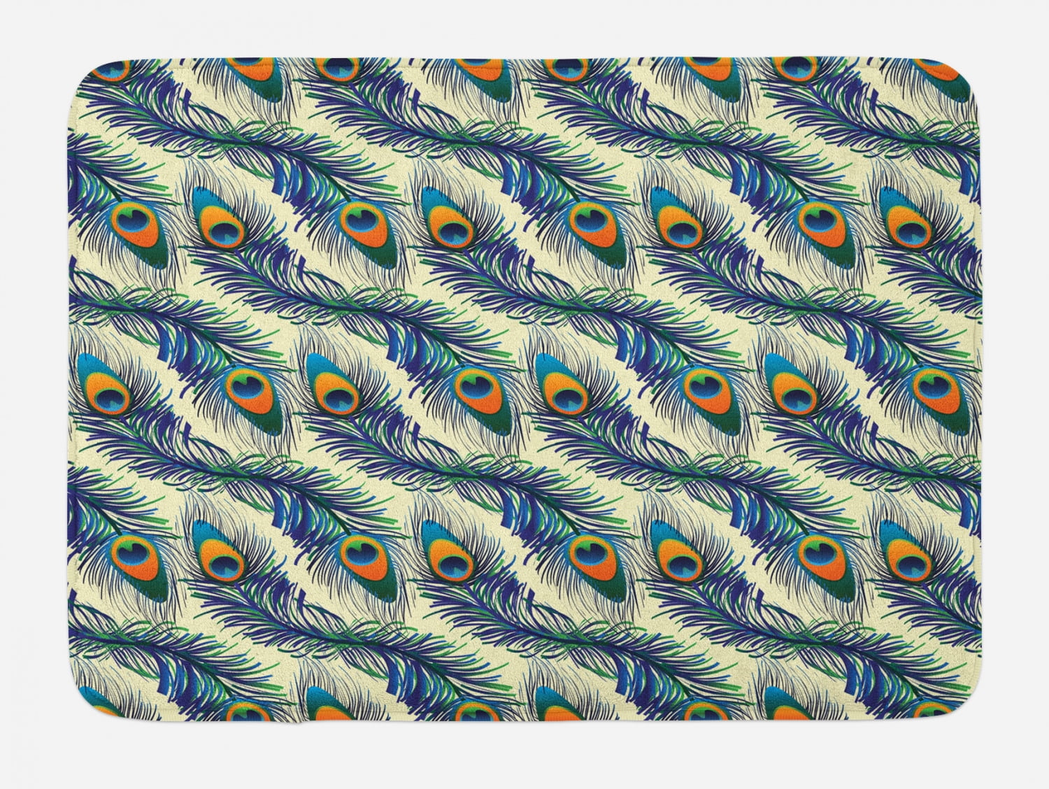 Peacock Bath Mat, Exotic Peacock Feathers Pattern Vintage Style ...