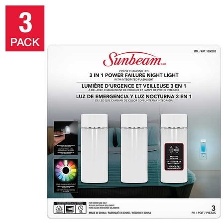 Sunbeam Power Failure Night Lights Color Changing LED 3 In 1 Power ...