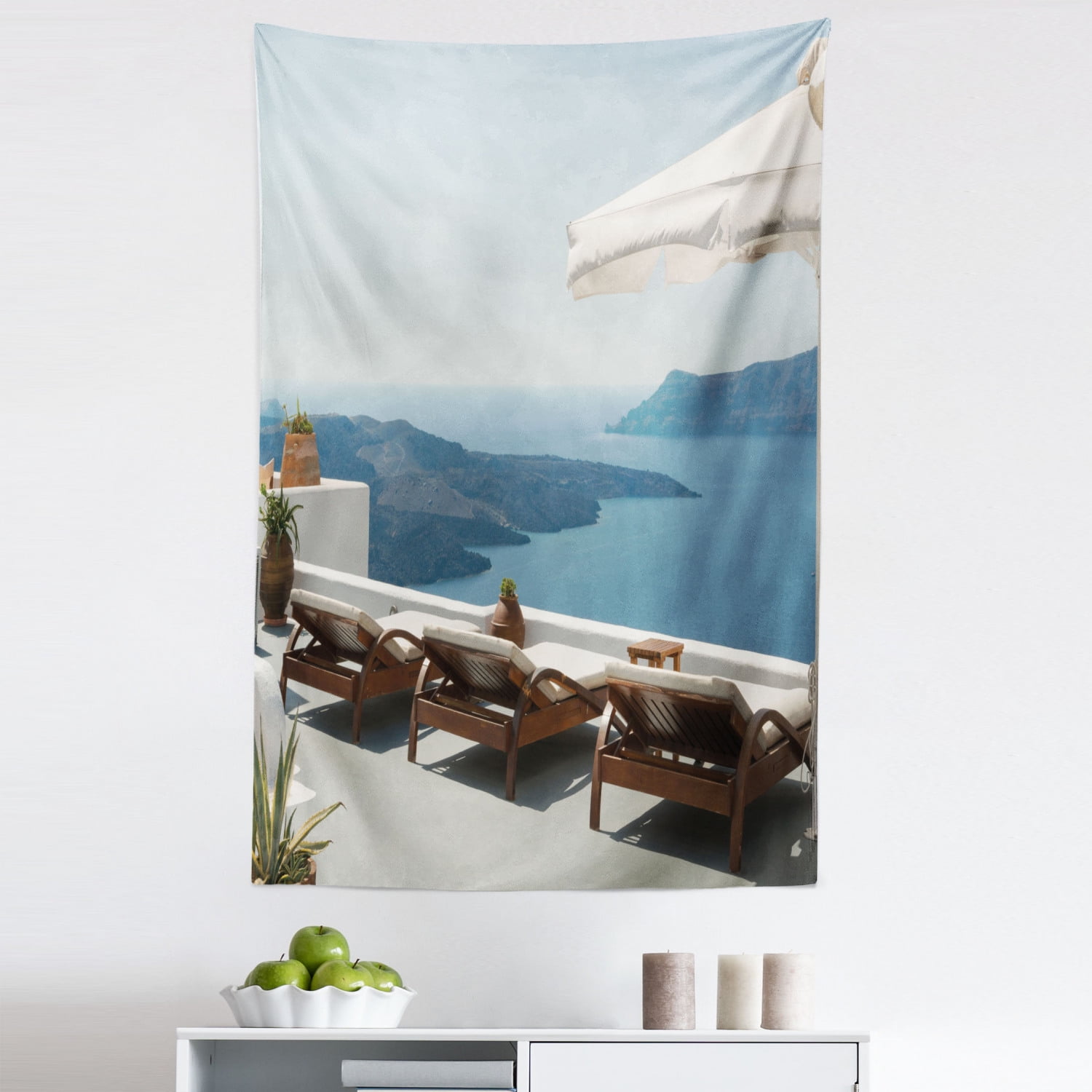 Greek Tapestry, Sunbathing with Caldera View Terrace Santorini Aegean ...