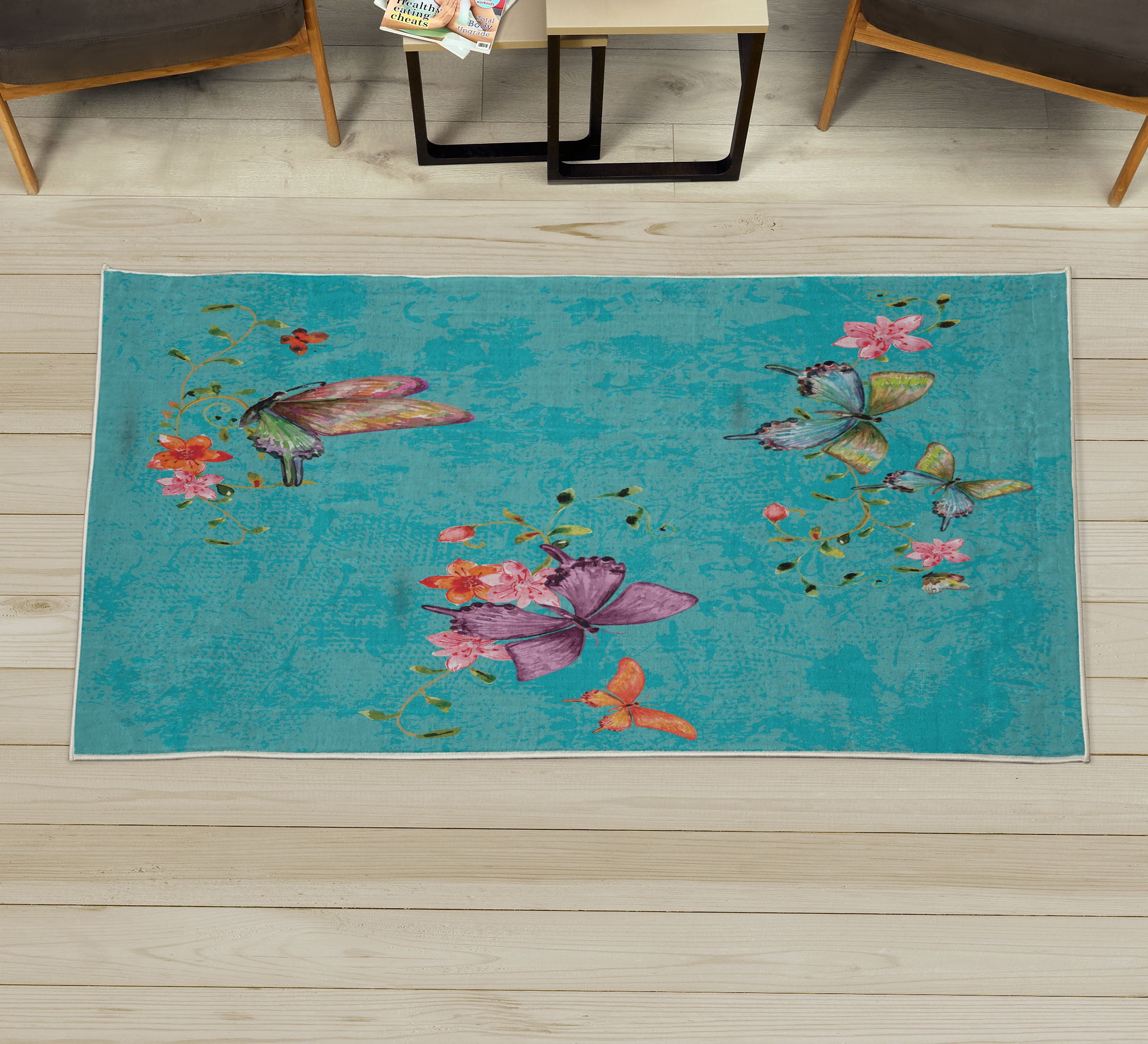 Butterfly Decorative Rug, Springtime Flying Moths on Vintage Style ...