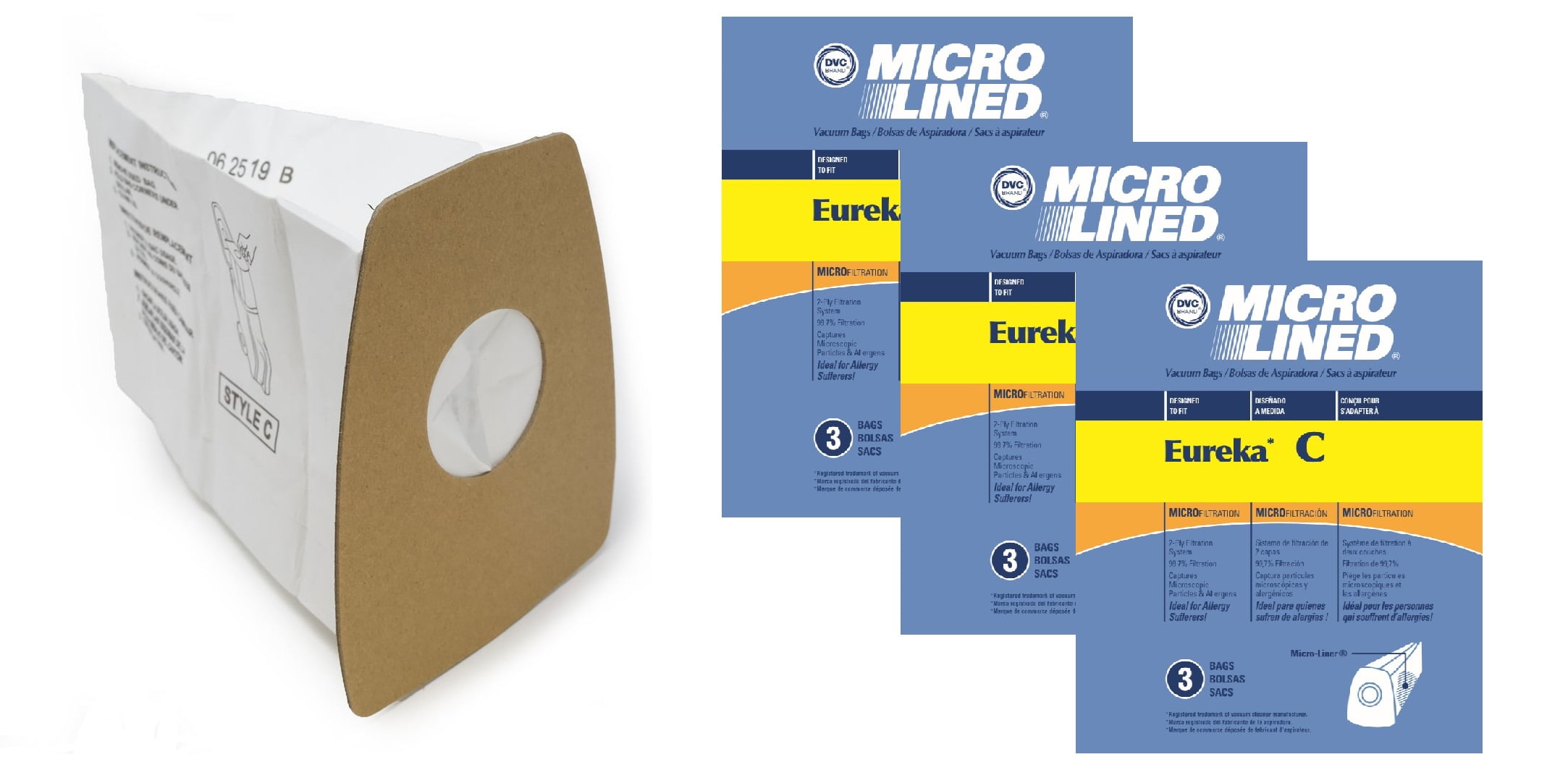 DVC Micro-Lined Paper Replacement Bags Style C Fit Eureka Mighty Mite ...