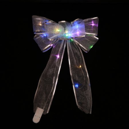 Morttic Lighted Christmas Bow Tree Topper, Battery Operated Glitter Bow ...