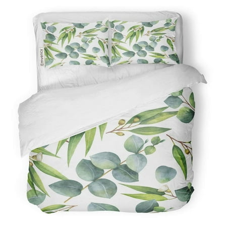 RYLABLUE 3 Piece Bedding Set Green Leaf Watercolor with Eucalyptus ...
