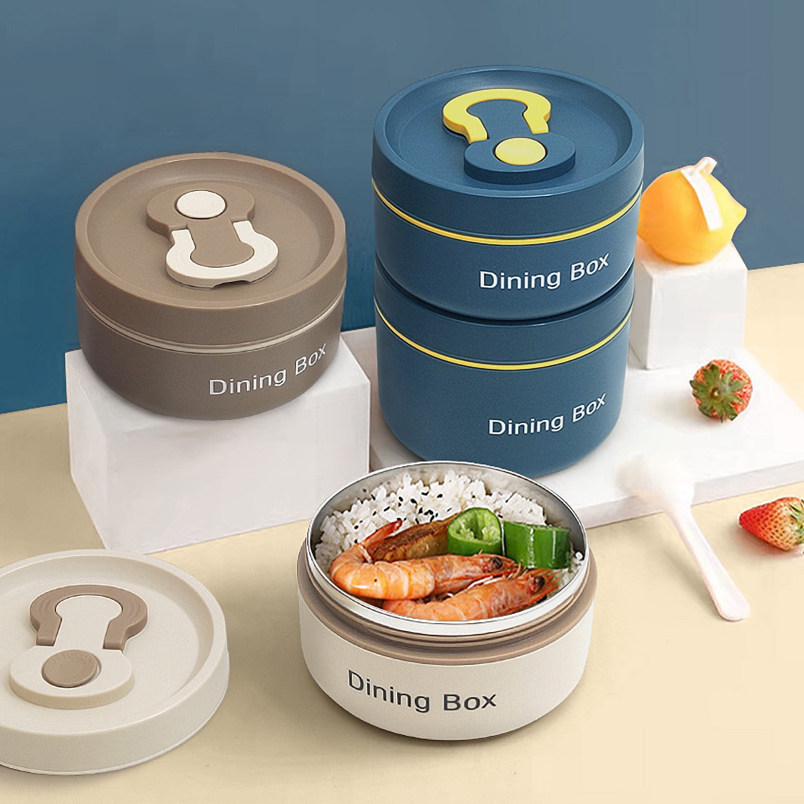 Yesbay 650ml/350ml Lunch Box Leakproof Mirror Polish Food Grade Good ...