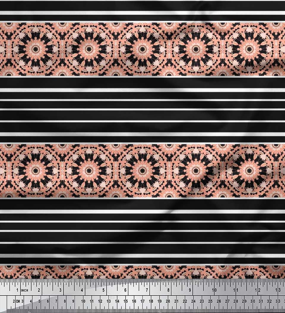 Soimoi Satin Silk Fabric Stripe & Mandala Kaleidoscope Print Fabric by ...