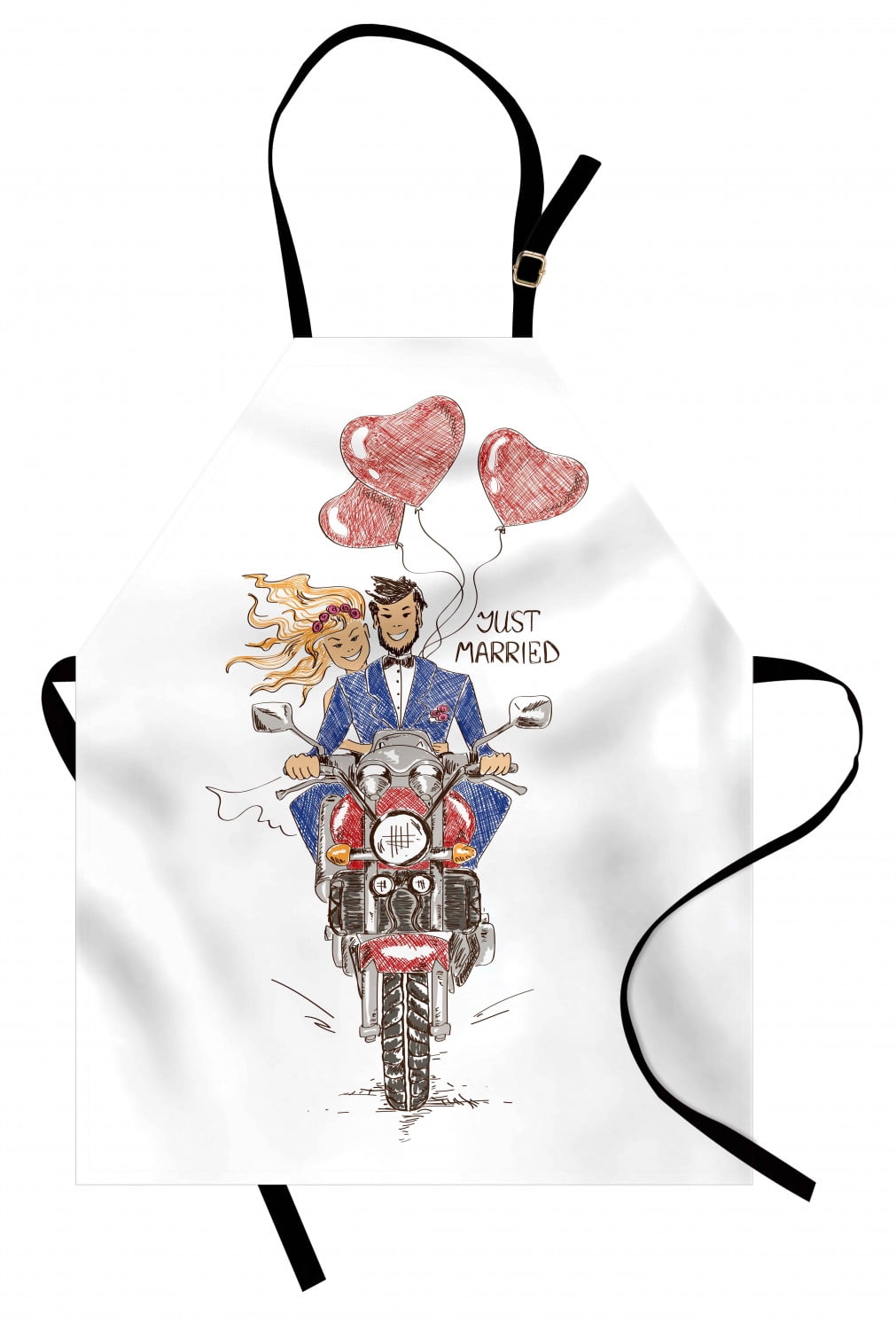 Motorcycle Apron, Sketch of a Married Couple on Bike with Hand Drawn ...