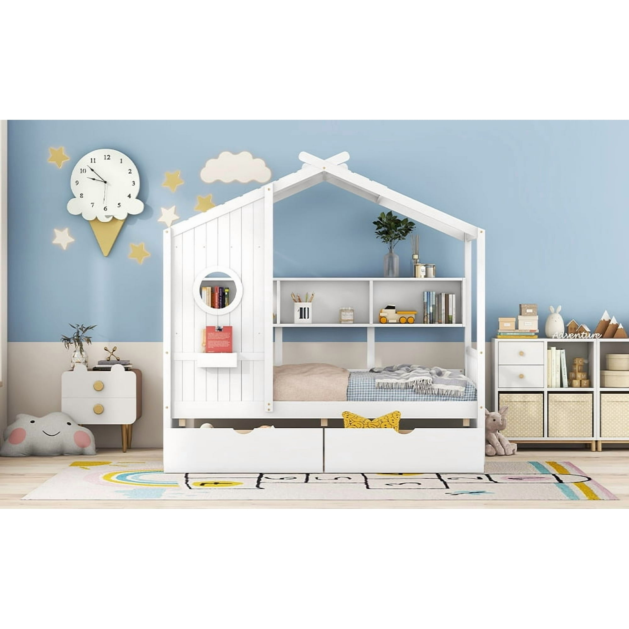 Click here for Canlux Wooden Twin Size House Bed With 2 Drawers k... prices