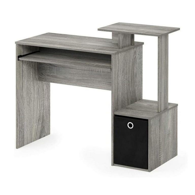 Furinno Econ Multipurpose Home Office Computer Writing Desk with Bin French Oak Grey Keyboard Trays CPU Storage Drawer