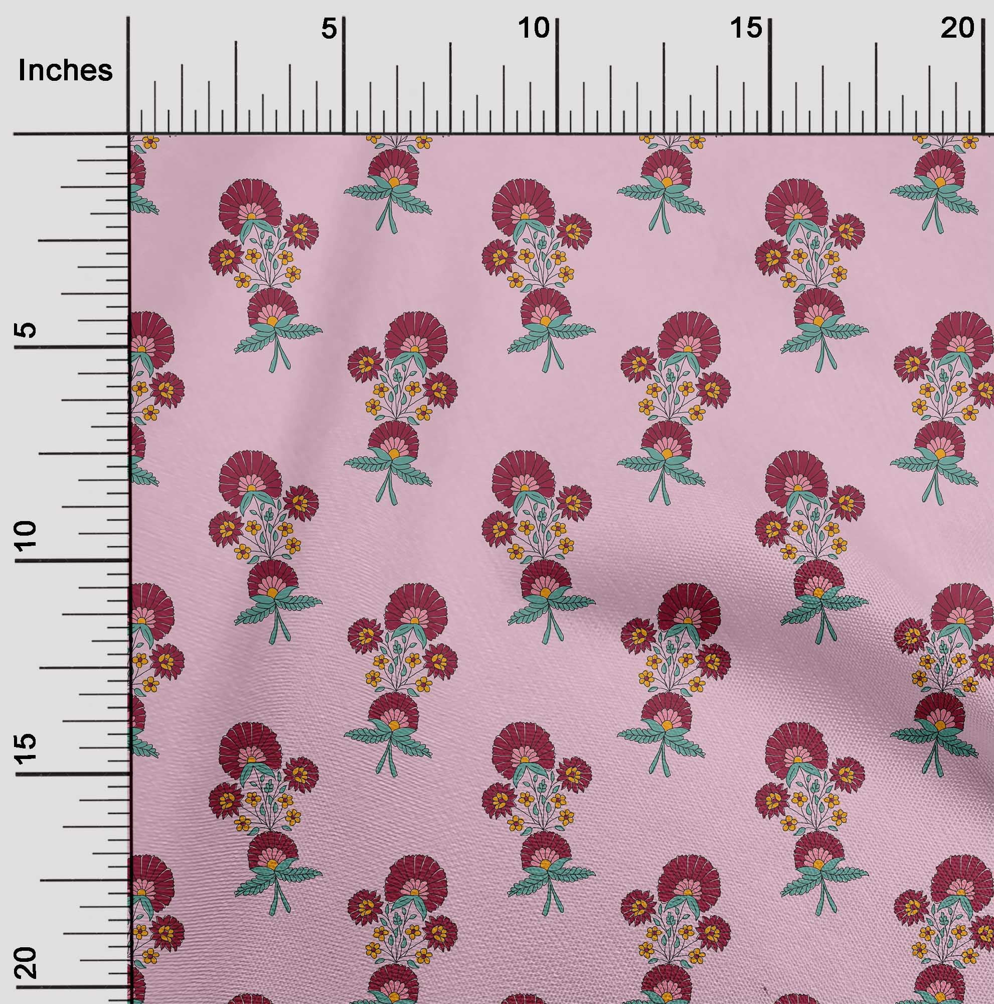 oneOone Silk Tabby Fabric Leaves & Floral Block Print Fabric By The ...