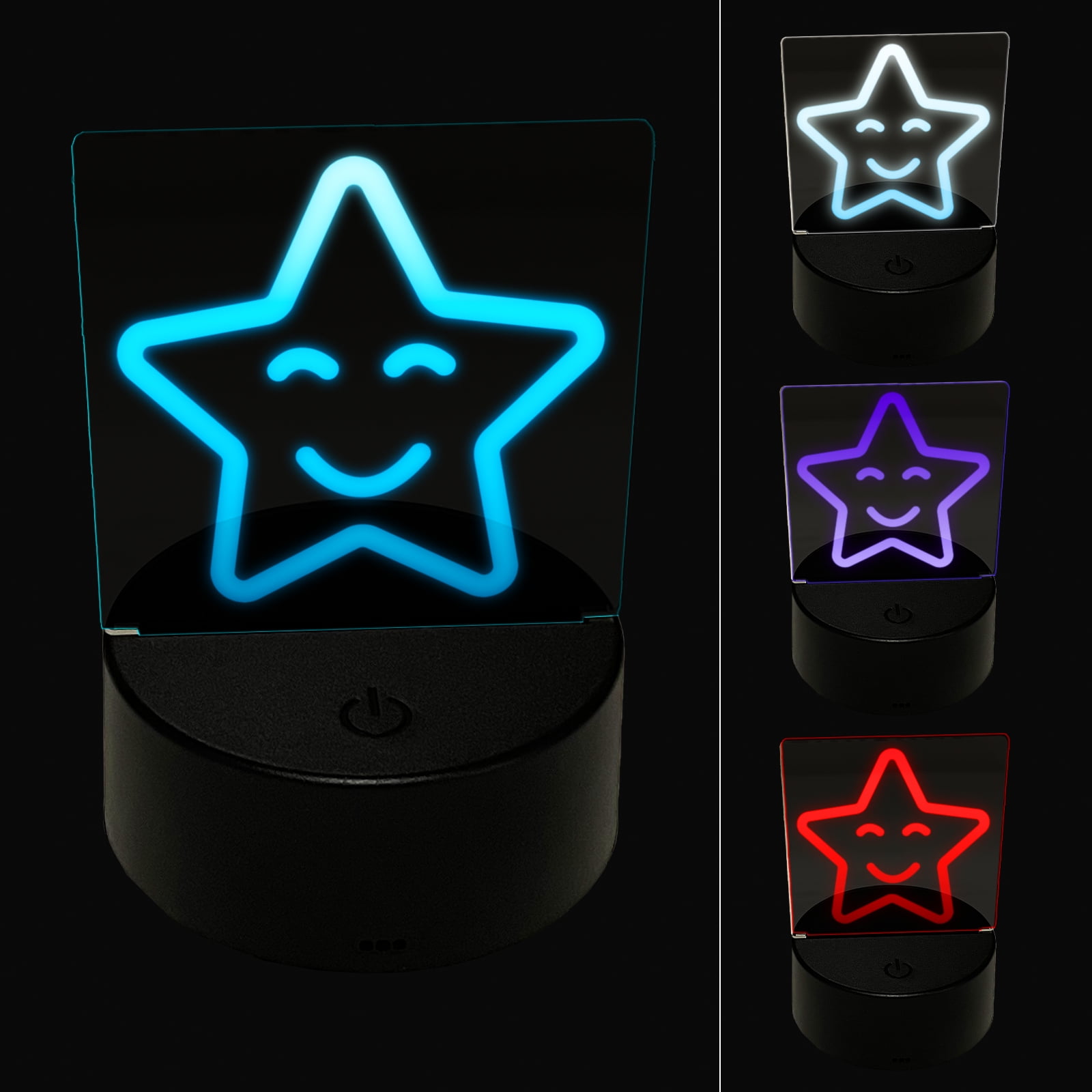 Star Happy Face Emoticon LED Night Light Sign 3D Illusion Desk ...
