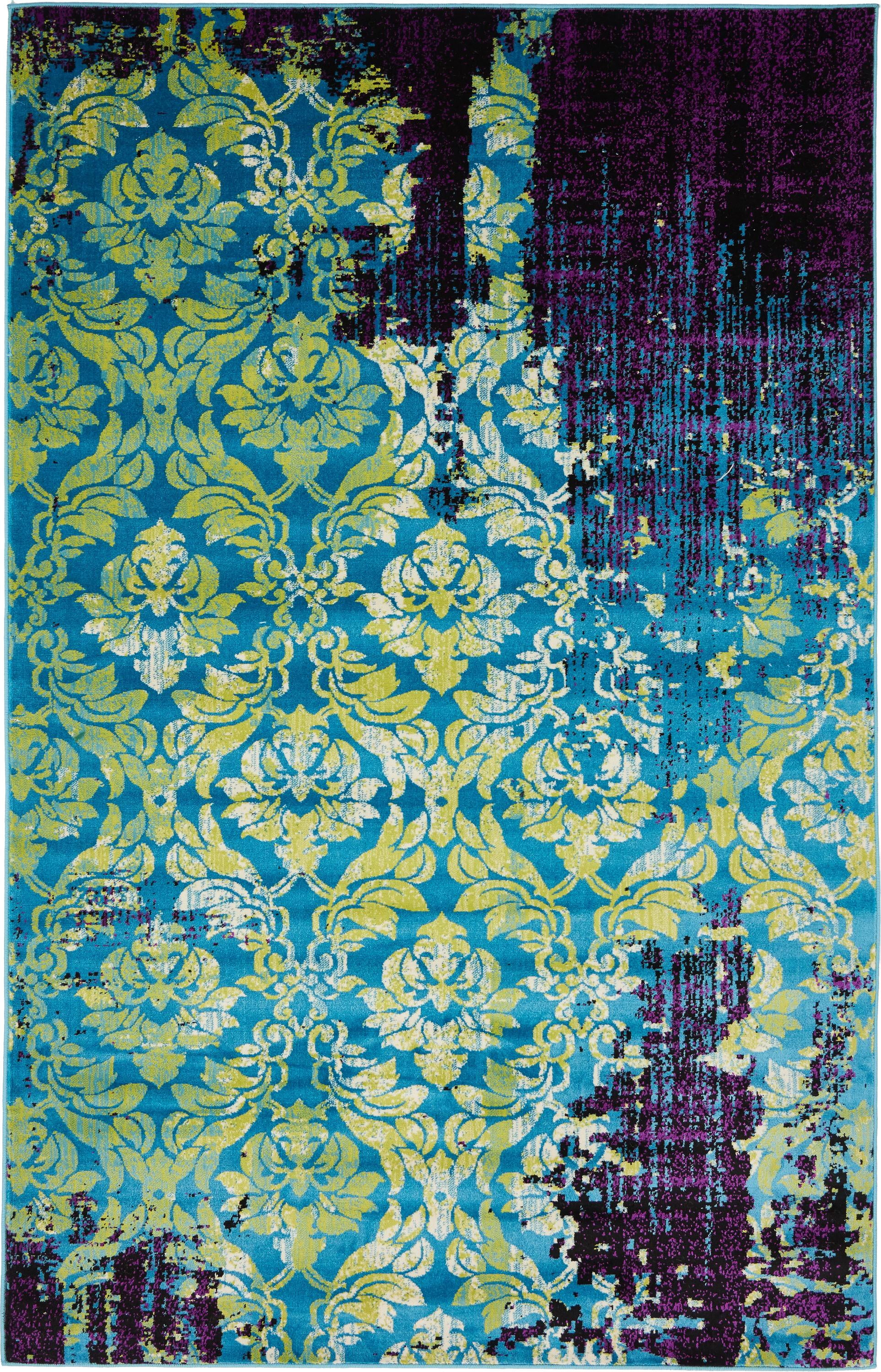 Unique Loom Aegean Imperial Rug Blue/Black 5' 1" x 8' Rectangle Damask ...