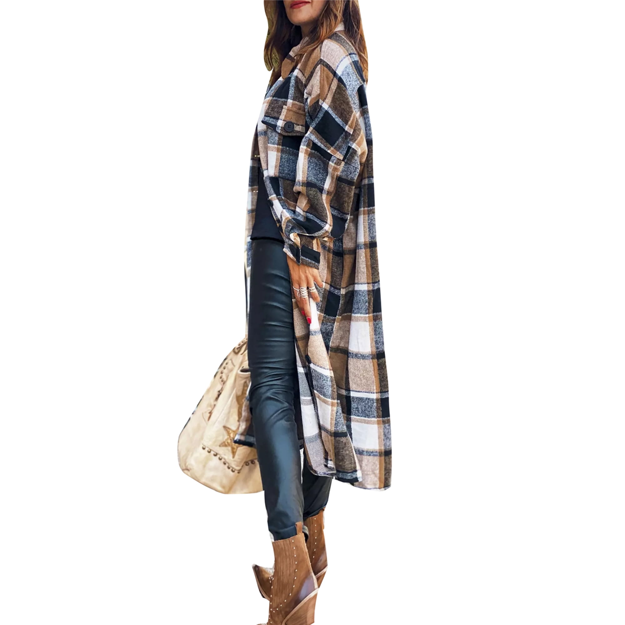 Click here for Mialoley Womens Oversize Plaid Lapel Brushed Butto... prices