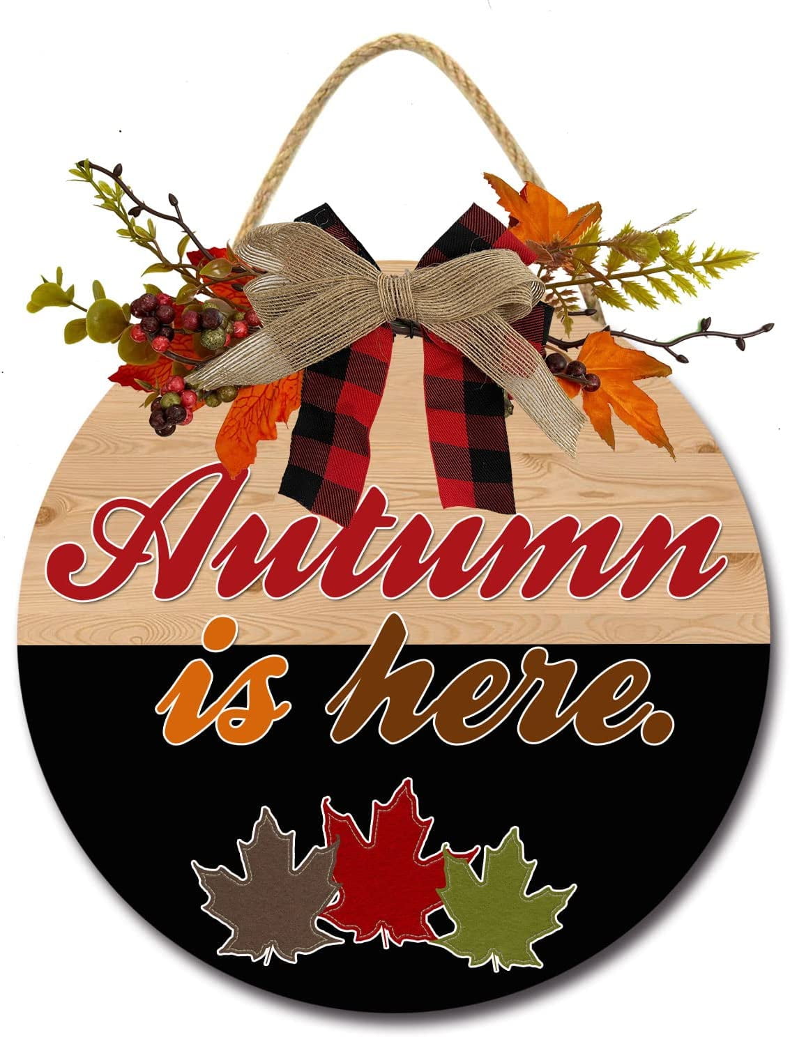 Eveokoki 11" Autumn Is Here Wooden Door Sign, Welcome Front Door Plaque ...